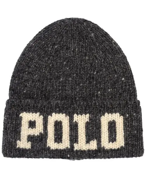 Ralph Lauren Knit Tweed Polo Beanie - Charcoal