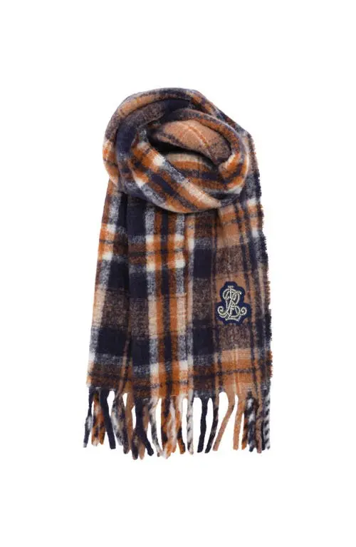 Ralph Lauren Brushed Lofty Scarf With Crystal Patch - Navy Plaid