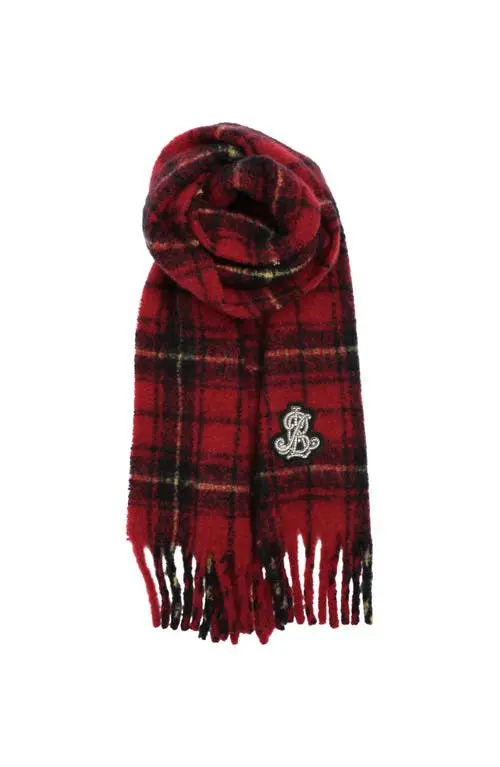 Ralph Lauren Brushed Lofty Scarf With Crystal Patch - Red Plaid