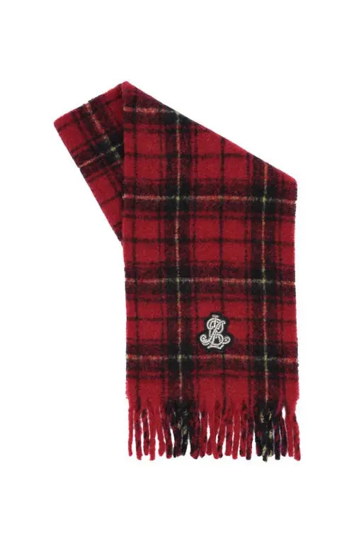 Ralph Lauren Brushed Lofty Scarf With Crystal Patch - Red Plaid