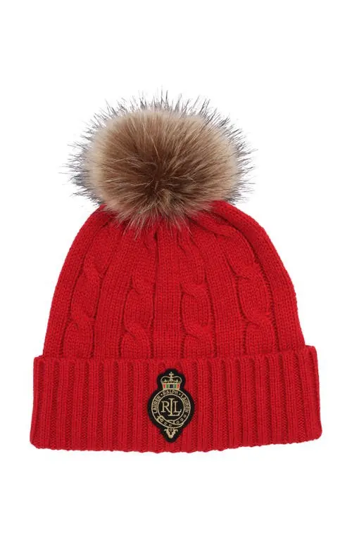 Ralph Lauren Cable-knit Crest Patch Beanie - Ralph Red