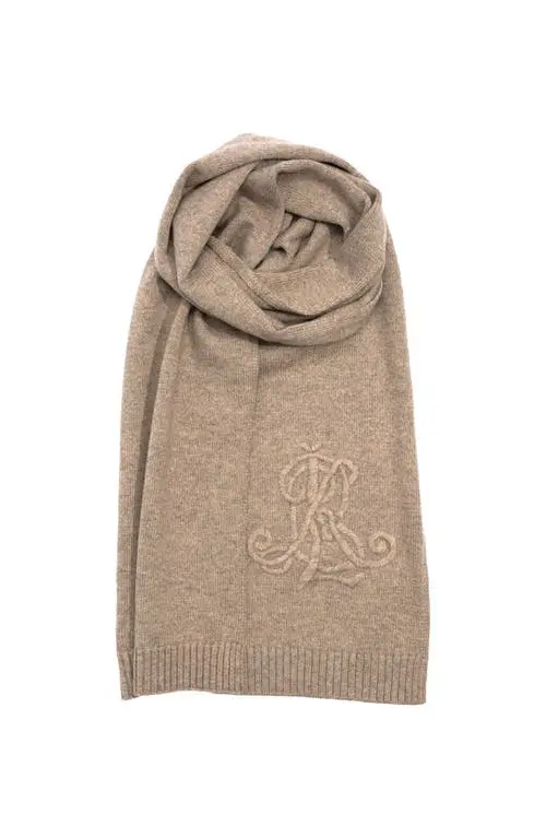 Ralph Lauren Embroidered Logo Scarf - Dark Taupe Htr