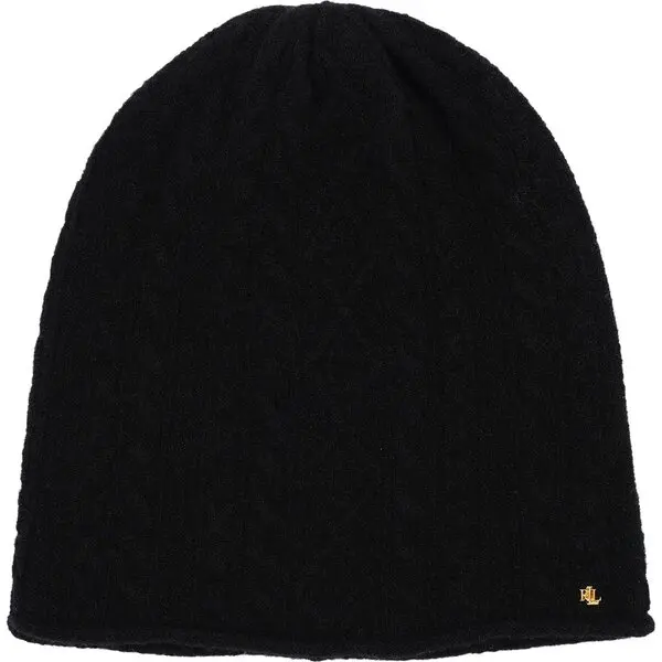 Ralph Lauren Cable Knit Slouchy Beanie - Black