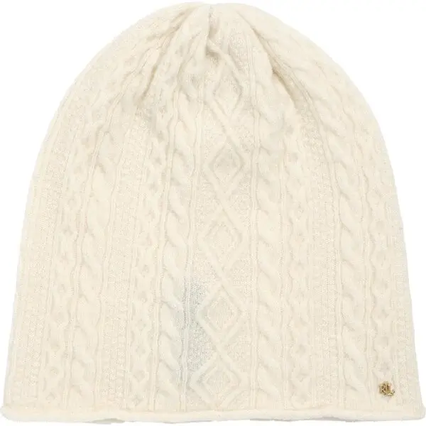 Ralph Lauren Cable Knit Slouchy Beanie - Cream
