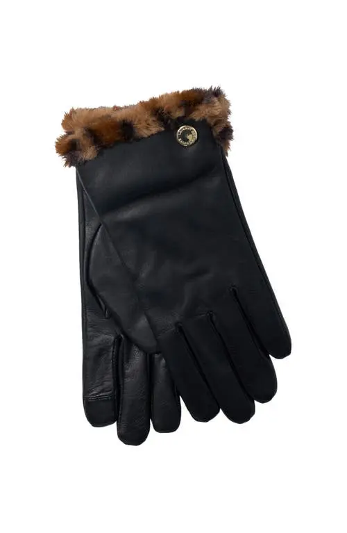 Ralph Lauren Faux Fur Lined Leather Touch Gloves - Leopard/black