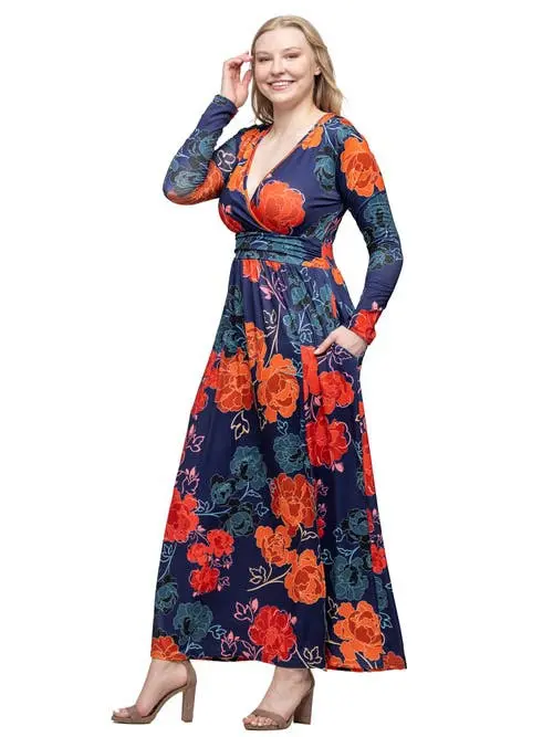 24SEVEN COMFORT APPAREL Floral Print Long Sleeve Maxi Dress