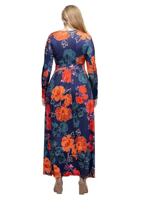24SEVEN COMFORT APPAREL Floral Print Long Sleeve Maxi Dress