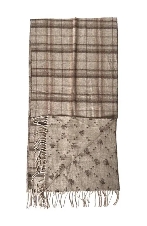 Ralph Lauren Plaid And Logo Double Face Scarf - Taupe Plaid