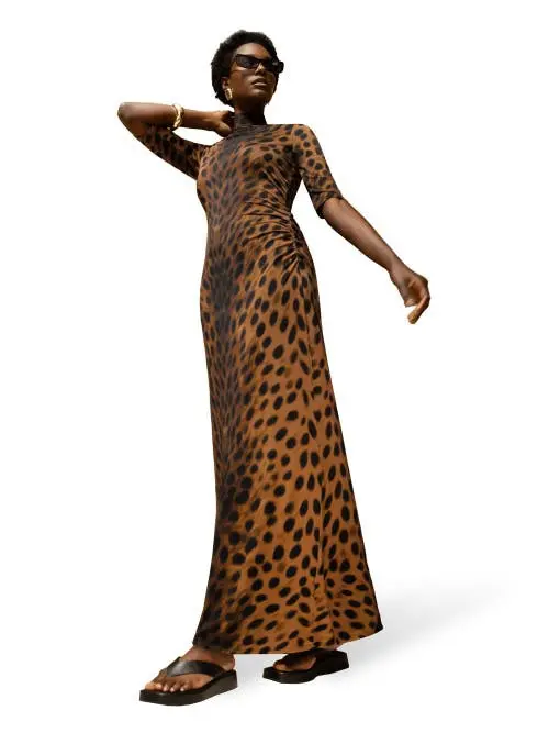 RO&ZO Mock Neck Jersey Animal Print Dress