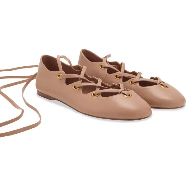 Mango Ankle Wrap Ballet Flat - Beige