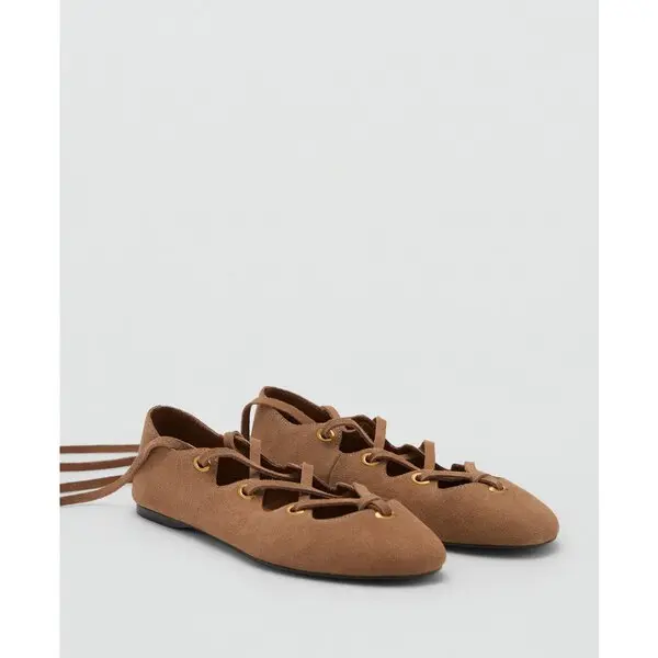 Mango Ankle Wrap Ballet Flat - Sand