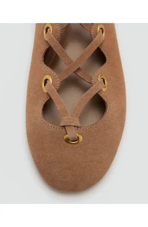 Mango Ankle Wrap Ballet Flat - Sand