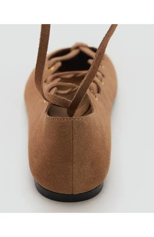 Mango Ankle Wrap Ballet Flat - Sand