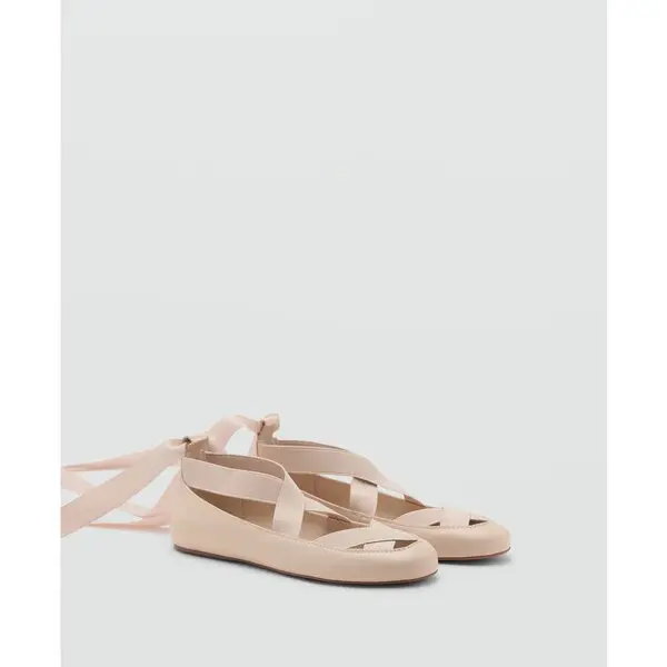 Mango Ankle Wrap Ballet Flats - Ecru