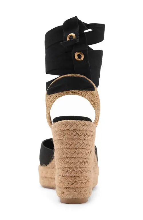 Mango Ankle Wrap Platform Wedge Espadrille - Black