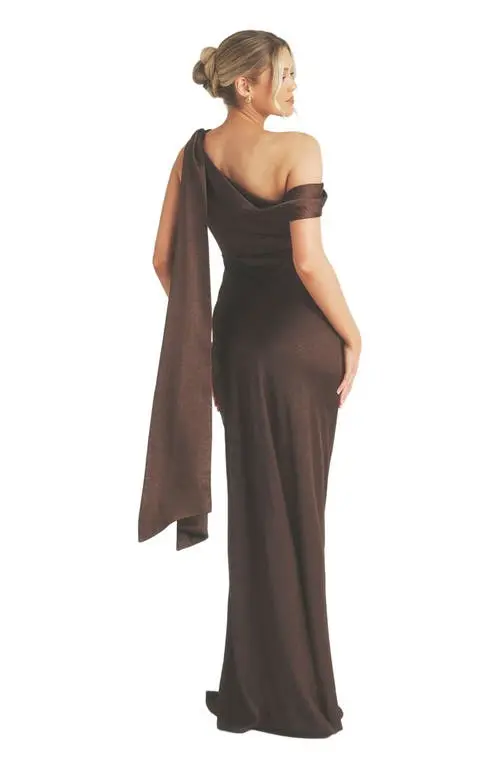 SIX STORIES One-shoulder Satin Bridesmaid Dress - Chocolate