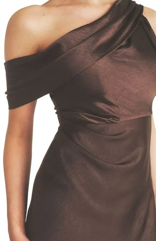 SIX STORIES One-shoulder Satin Bridesmaid Dress - Chocolate
