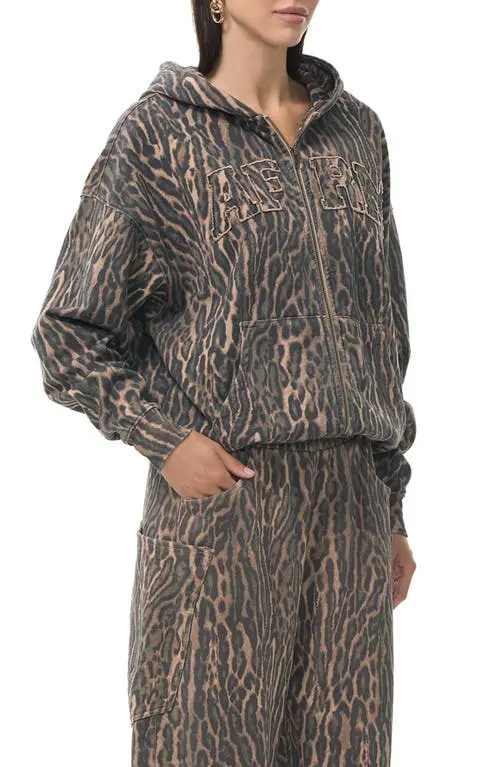 AFRM Cameron Cotton Zip Hoodie - Olive Leopard