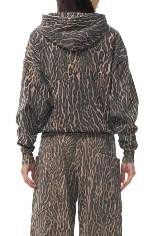 AFRM Cameron Cotton Zip Hoodie - Olive Leopard