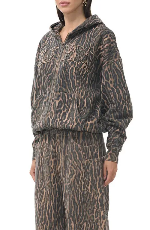 AFRM Cameron Cotton Zip Hoodie - Olive Leopard