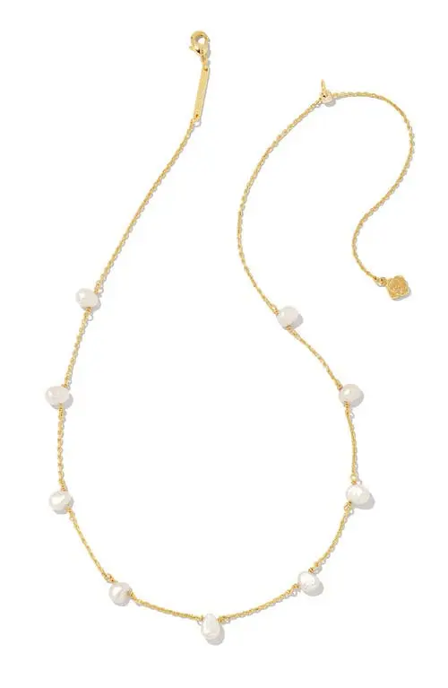 Kendra Scott Leighton Cultured Pearl Station Necklace - Gold White Pearl