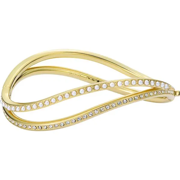 Ted Baker London Faux Pearl & Crystal Hinged Bangle - Gold Tone/pearl/clear