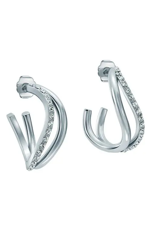 Ted Baker London Wayva Pavé Crystal Hoop Earrings - Silver Tone/clear Crystal