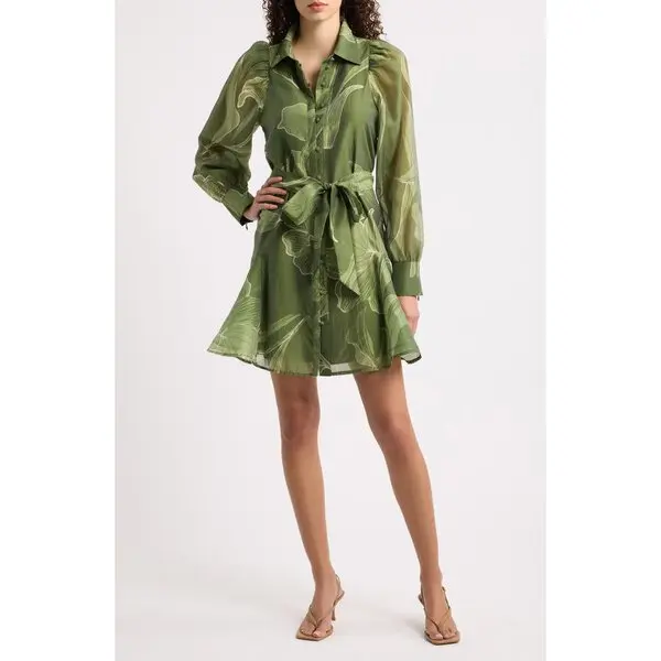 CIEBON Silvie Long Sleeve Tie Belt Shirtdress