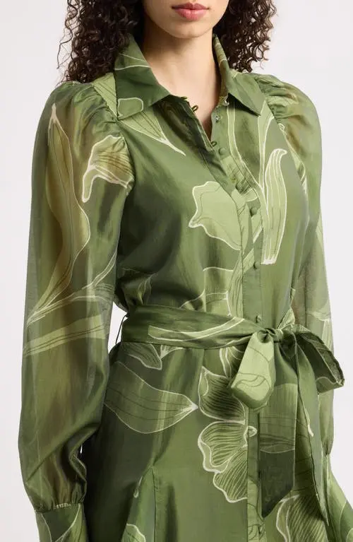 CIEBON Silvie Long Sleeve Tie Belt Shirtdress