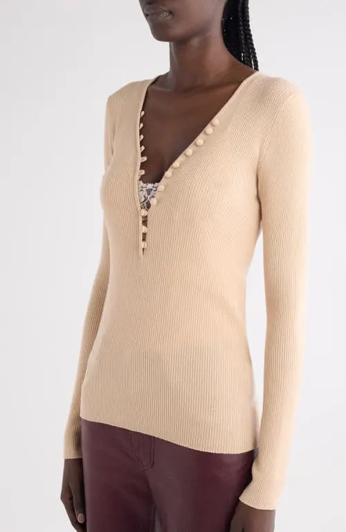 Chloé Fitted Wool Rib Henley Sweater
