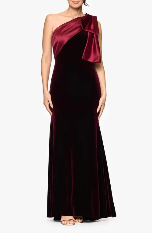 Betsy & Adam Bow One-shoulder Mikado Gown