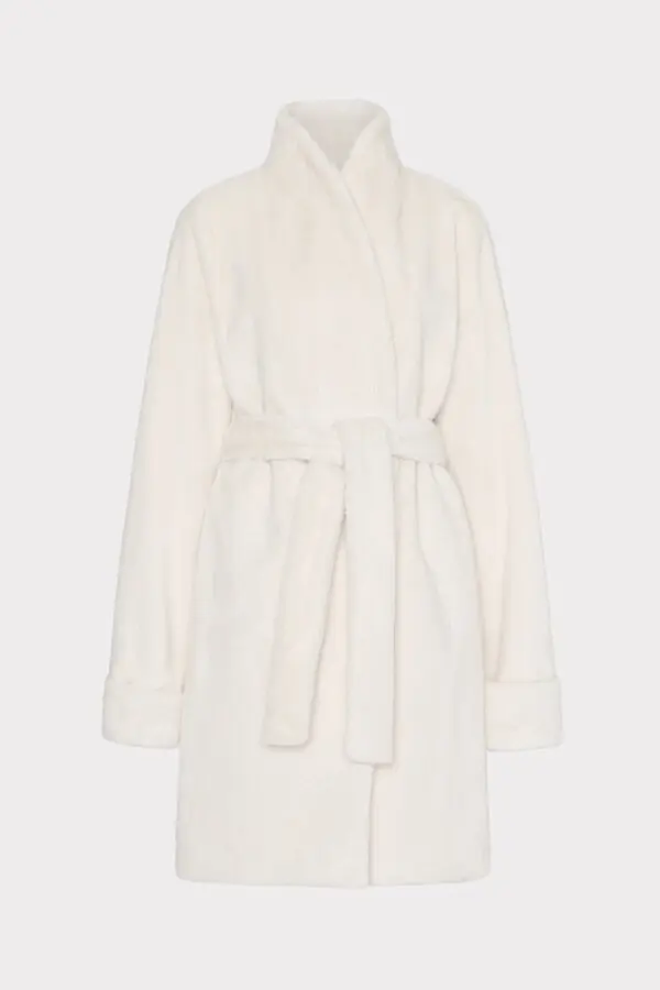 MILLY Faux Mink Wrap Coat - Winter White