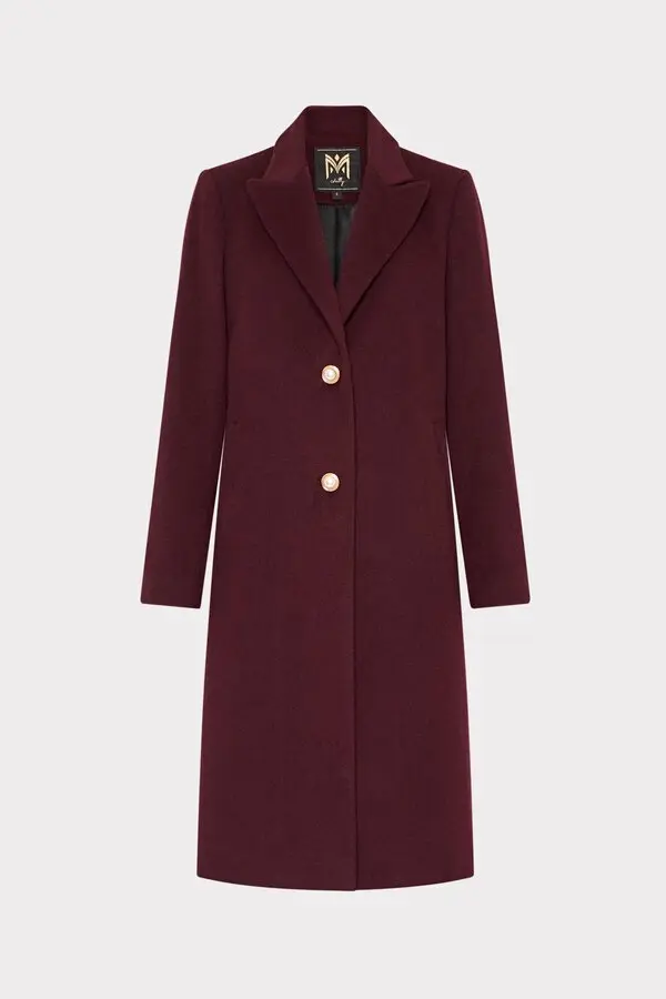 MILLY Single Breasted Wool Coat With Pearl Buttons - Oxblood