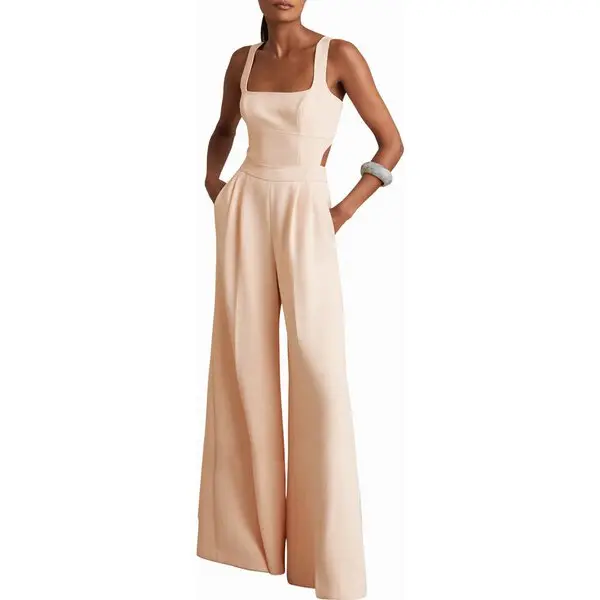 REISS Dion Sleeveless Wide Leg Jumpsuit - Pale Pink
