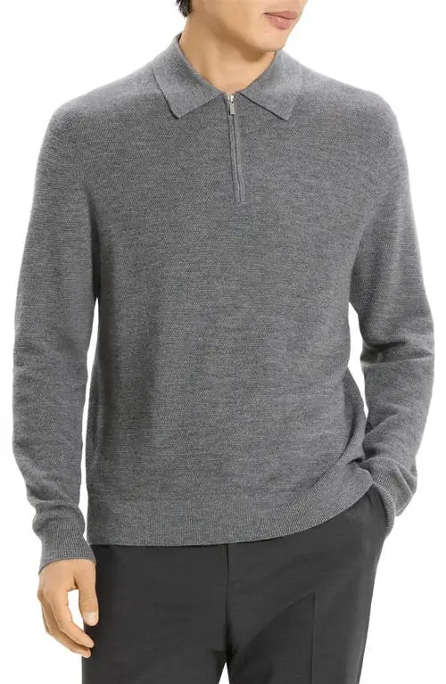 Theory Quarter Zip Cashmere Sweater - Dark Grey Melange