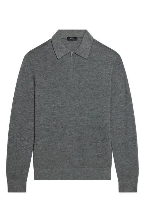 Theory Quarter Zip Cashmere Sweater - Dark Grey Melange
