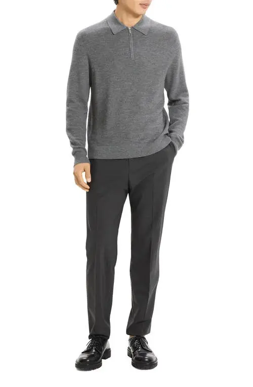 Theory Quarter Zip Cashmere Sweater - Dark Grey Melange
