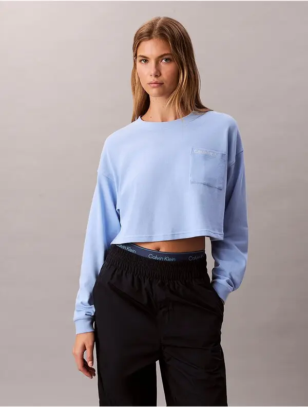 Calvin Klein Logo Cotton Jersey Cropped Tee - Frozen Fjord