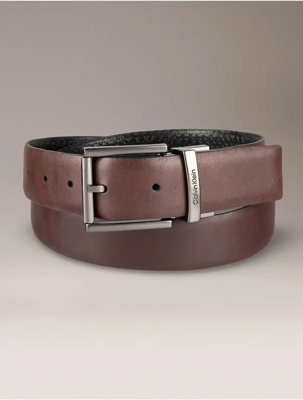 Calvin Klein Allover Monogram Logo Reversible Harness Buckle Belt