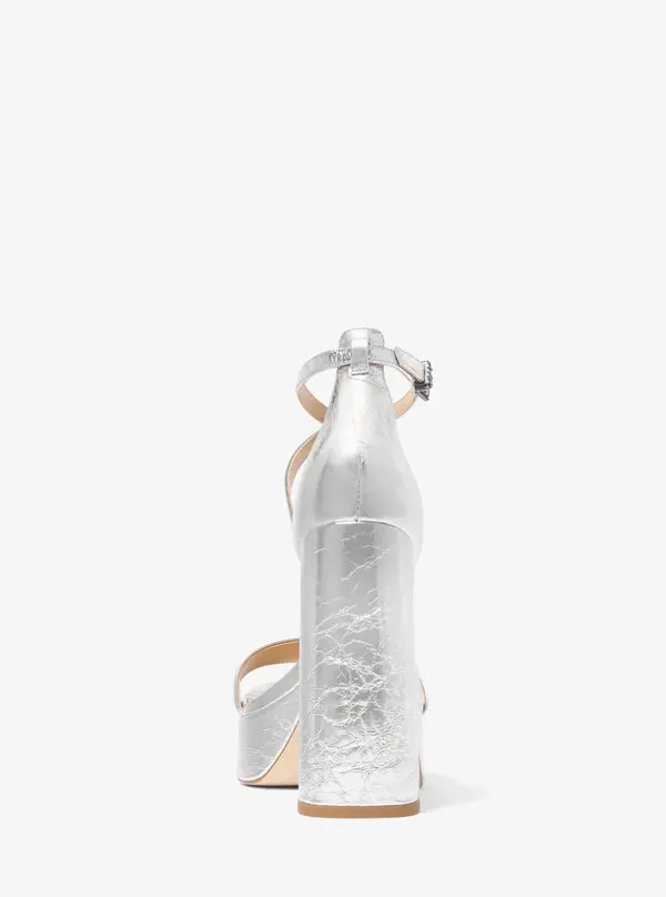 Michael Kors Cami Crackled Metallic Leather Platform Sandal - Silver