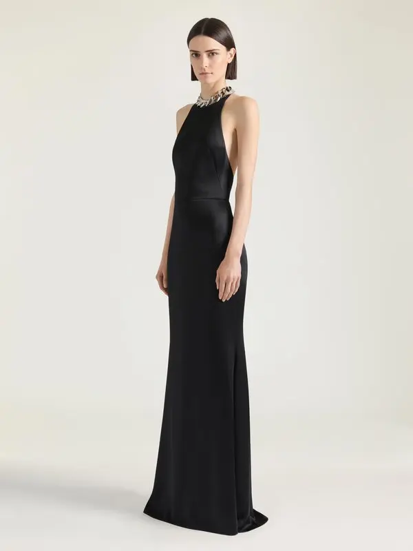 Givenchy Halter Neck Crepe And Satin Dress - Black