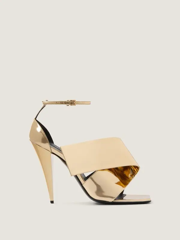 Givenchy Sliced Square Heeled Mirror Leather Sandals - Golden
