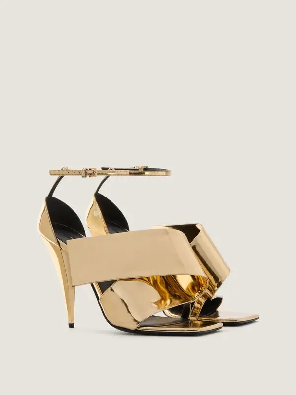 Givenchy Sliced Square Heeled Mirror Leather Sandals - Golden