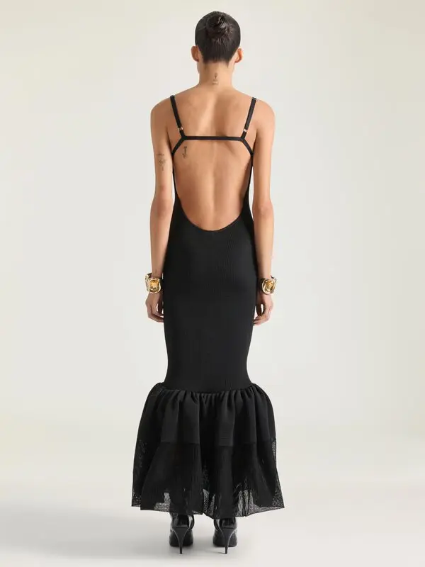 Givenchy Open Back Ruffled Dress In Fine Rib