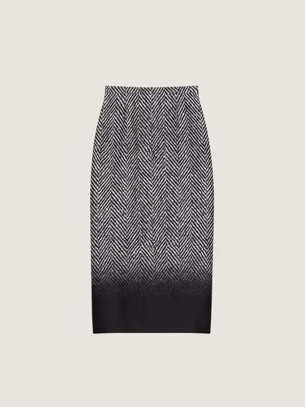 Givenchy Midi Pencil Skirt In Herringbone Mixed Wool