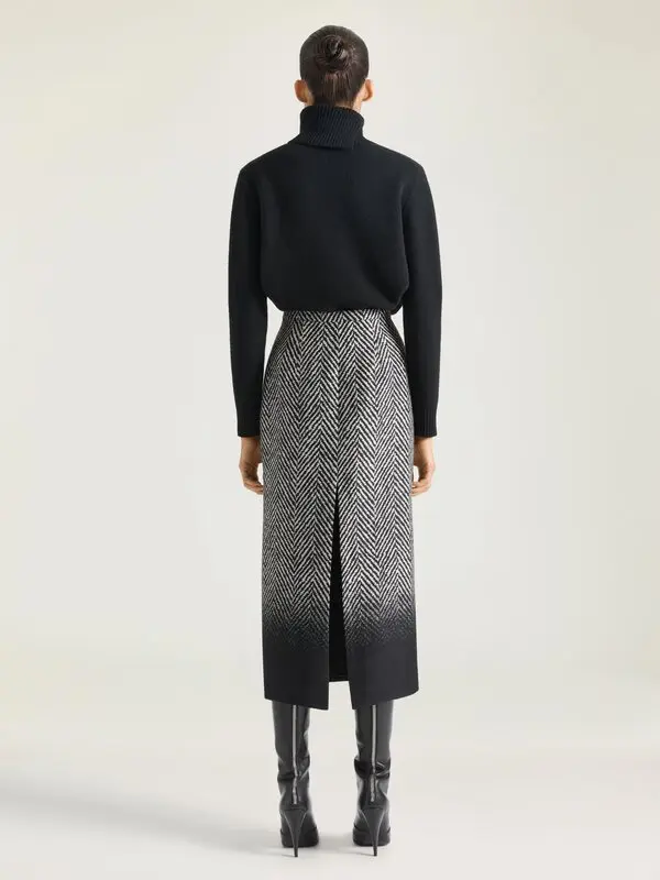 Givenchy Midi Pencil Skirt In Herringbone Mixed Wool