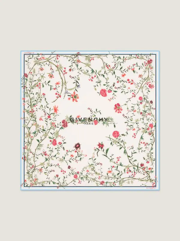 Givenchy Square In Silk With Floral Print - Baby Blue/white