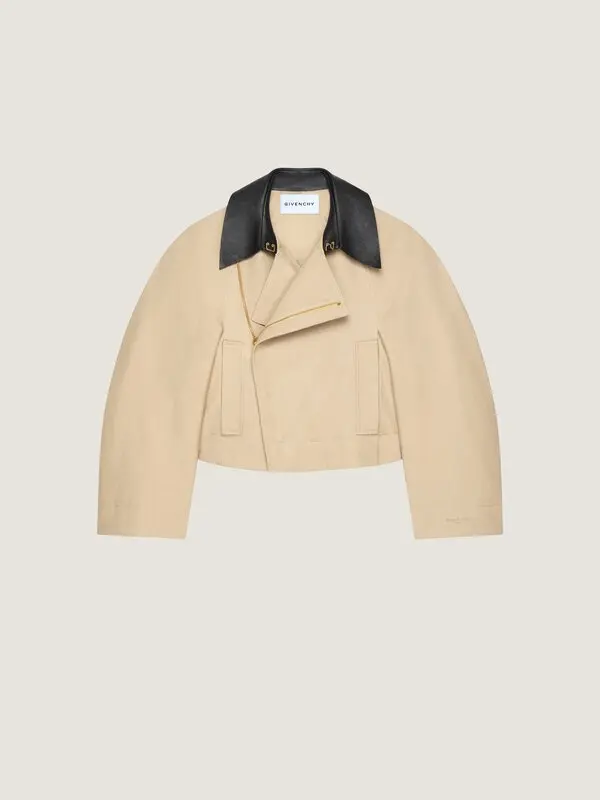 Givenchy Cropped Cotton And Wool Peacoat With Leather Collar - Beige