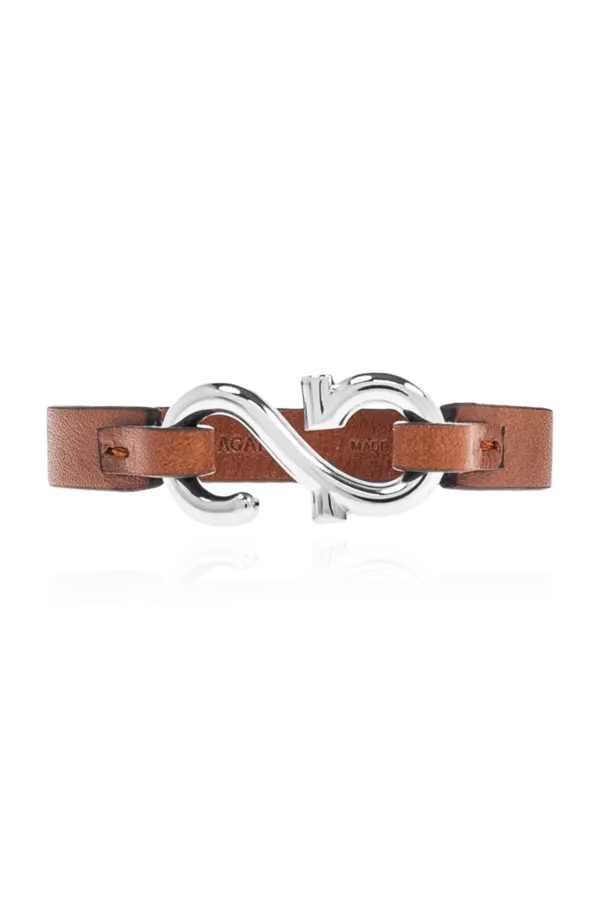 FERRAGAMO Leather Bracelet With Infinity Clasp - Brown