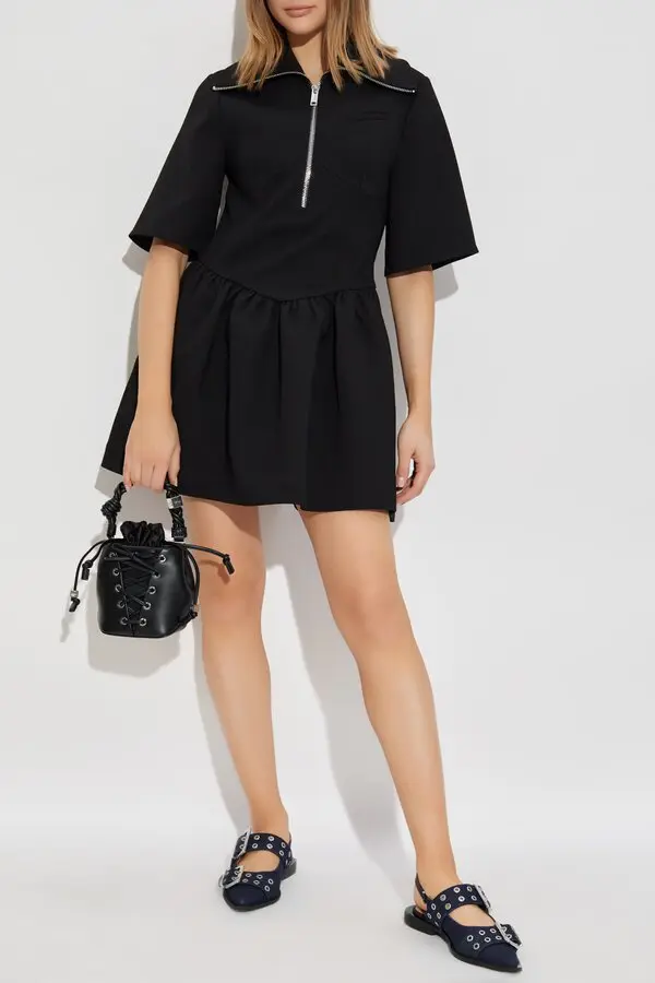 GANNI Collared Dress With Zipper Detail